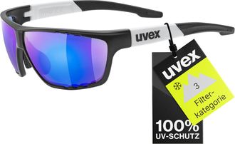 Uvex sportstyle 706 - Sportbrille für Damen und Herren - 100% UVA-, B, C Schutz - druckfreier Sitz & perfekter Halt - black matt white/blue - one size