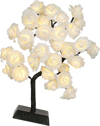 NUOBESTY Nachttischlampe Weiß Rosenblüten Led Lampe Romantisch Praktische Schmucklampe Licht Dekorationslicht Ohne Batterie Schreibtischdekoration Atmosphäre Z