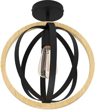Eglo Deckenleuchte Basildon, 1-flammige Deckenlampe mit Reifen, runde Wohnzimmerlampe aus natürlichem Holz und Metall in schwarz, FSCM70HB, Deckenbeleuchtu