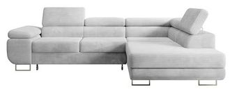 Selsey STEVIL - Ecksofa L-Sofa mit Schlaffunktion, Bettkasten, Ottomane rechts, Cordbezug Hellgrau