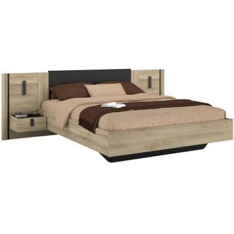 Parisot Lit avec 2 chevets - kieran - 140 x 190 / 200 cm - Chene / Noir Parisot