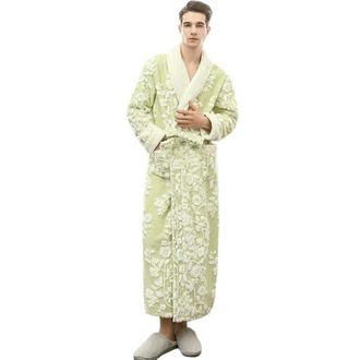 Generic QXDZSW Hiver Chaud Polaire Longue Robe Couple V&ecirc;tements de Nuit &Eacute;pais Flanelle Jacquard Peignoir de Nuit L&acirc;che Homewear Lounge Wear, Homme Vert &Eacute;pais 