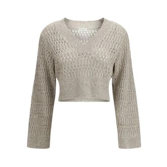 Brunello Cucinelli Femme, Pulls, Beige, Taille: 38 FR Active Dazzling Linen Rib Knit