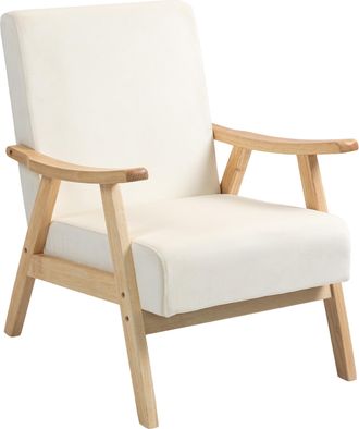 HOMCOM Sessel Wohnzimmer Nordisch Relaxsessel mit Armlehne, Sitzkissen, Gepolstert Loungesessel mit Holzrahmen, Armlehnensessel mit Samt-Optik, Polstersessel