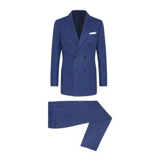 Kiton Nadelstreifen-Doppelreiher Anzug aus Kaschmir und Leinen - - Suits - Herren - Blau - 2XL