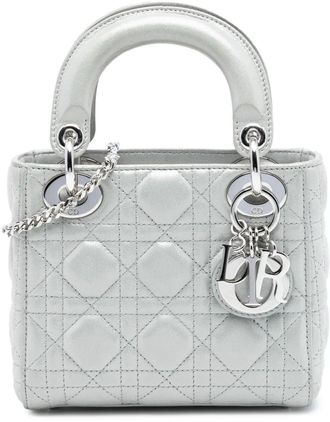 Dior Hobo Bags - Mini Iridescent Lambskin Cannage Lady Dior - Gr. unisize - in Silber - f&uuml;r Damen