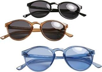 Urban Classics Cypress Lot de 3 paires de lunettes de soleil unisexes avec protection UV 400 pour homme et femme avec verres ronds, Noir + marron + bleu, taille uniq