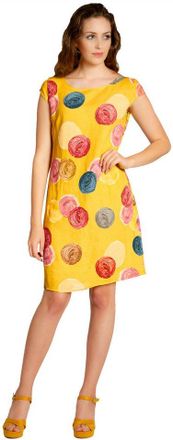 CASPAR Fashion Sommerkleid SKL033 leichtes knielanges Damen Sommer Leinenkleid mit Punkte Print Luftig leicht, figurumspielende Form, mit seitlichem Jersey-Einsatz