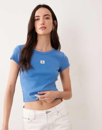 Calvin Klein Jeans top &agrave; col rond tiss&eacute; bleu