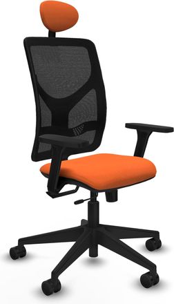 Piqueras y Crespo B&uuml;rostuhl mit 3D-Armen, h&ouml;henverstellbarer Lendenwirbelst&uuml;tze und festem Kopfteil, ausgestattet mit Syncro/Traslack und Schneideschaum, Schwarz/Orange