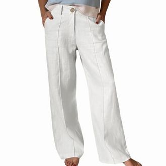 Generic Pantalon de loisirs confortable et droit pour femme avec taille, jambes larges, boutons, fermeture &eacute;clair et coupe ample pour un usage quotidien. Pant