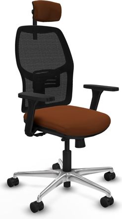 Piqueras y Crespo Alfera Drehstuhl mit 3D-Armlehnen, h&ouml;henverstellbare Lendenwirbelst&uuml;tze und h&ouml;henverstellbares Kopfteil, Schwarz / Braun
