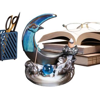 Generico R&uuml;ckfluss-R&auml;ucherst&auml;bchenhalter aus Keramik, mondf&ouml;rmiger Wasserfall-R&auml;ucherst&auml;bchenhalter, Aromatherapie-Diffusor f&uuml;r die Dekoration von Zimmern, H&auml;u