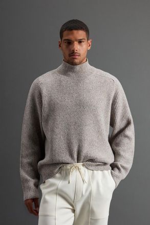 Woolrich Herren Pullover mit hohem Kragen aus Moulin&eacute; aus reiner Merinowolle Grey Gr&ouml;&szlig;e XS