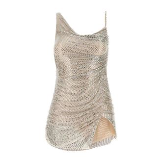 Self Portrait Femme, Robes, Gris, Taille: 34 FR Robe Mini Pliss&eacute;e Orn&eacute;e de Strass