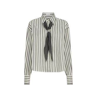 Brunello Cucinelli Striped Silk Poplin Shirt With Virgin Wool Foulard