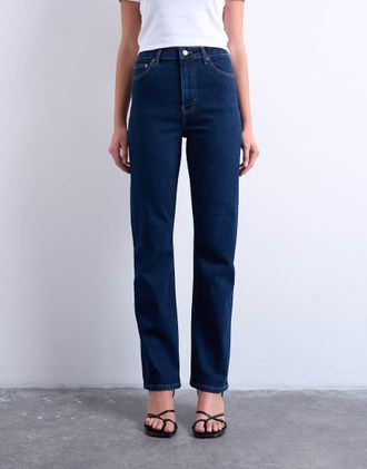 Topshop Dree - Jean droit slim taille haute - Indigo brut-Bleu