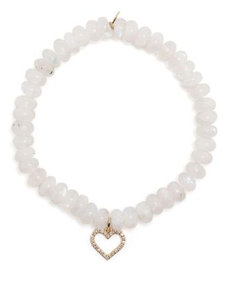 Sydney Evan bracelet en or 14ct serti de diamants et de pierre de lune - Blanc