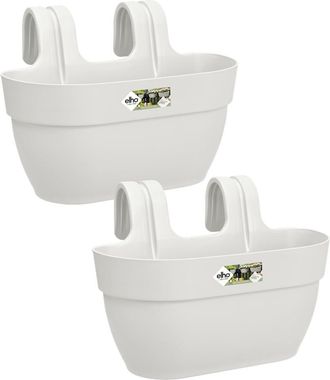 ELHO Vibia Campana Easy Hanger M - &Uuml;bertopf f&uuml;r Balkon & Au&szlig;en - 100% Recycelter Kunststoff - 2er Set - L36 x W24.1 x H26.5 cm - Wei&szlig;/Seidenwei&szlig;