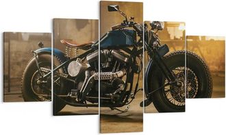 Arttor Bilder auf Leinwand Harley-Davidson Motorrad Motor Leinwandbild 125x70cm Wandbilder Dekoration Wohnzimmer Schlafzimmer Set 5 teilige Klein Wanddeko Bi