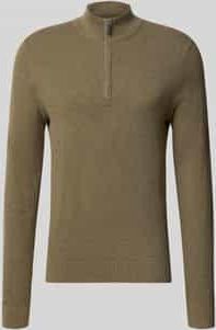 Profuomo Slim Fit Strickpullover aus Baumwoll-Mix mit Troyer-Kragen