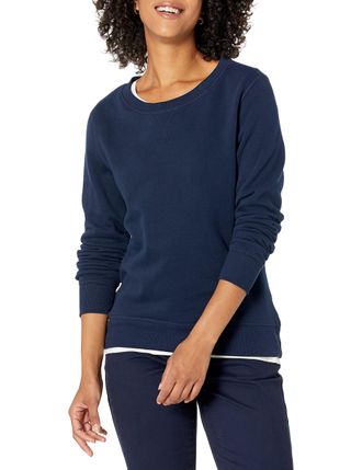Amazon Essentials Damen-Sweatshirt aus French-Terry-Fleece mit Rundhalsausschnitt (Erhältlich in Übergröße), Marineblau, Größe S