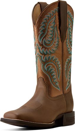 Ariat Womens Cattle Caite Wide Square Toe Western Boots in Mocha Dust Copper Ridge, B Medium Width, Size 41.5, by Ariat