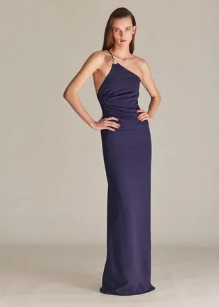 Mango Robe asym&eacute;trique ornement m&eacute;tallique bleu nuit - Femme - XS - MANGO