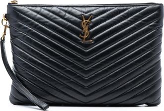 Saint Laurent Clutches - Quilted Chevron Leather Monogram Document Holder - Gr. unisize - in Schwarz - f&uuml;r Damen