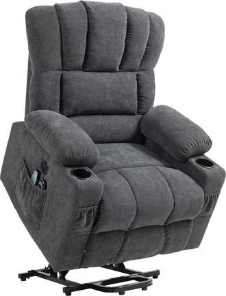 HOMCOM Fernsehsessel mit Aufstehhilfe Elektrisch Relaxsessel mit Liegefunktion, W&auml;rmefunktion, Massagefunktion Massagesessel mit Fernbedienung USB Becherhalt