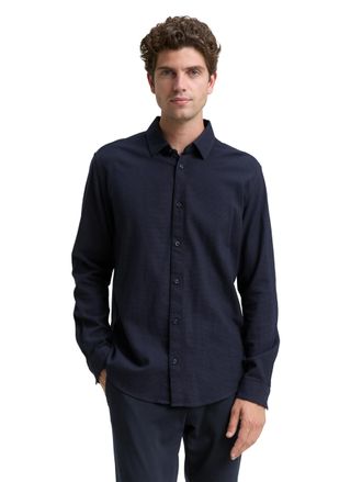Tom Tailor Herren 1047336 Slim Fit Hemd mit Stretch, 38513-Navy Tonal Squared Structure, XL