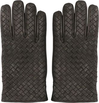 Bottega Veneta Homme, Accessoires, Brun, Taille: 7 1/2 IN Gants en cuir tiss&eacute; avec doublure en cachemire