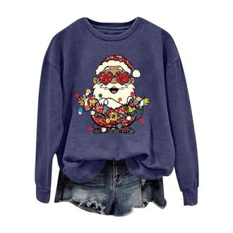 Generic Sweat-shirt de Noël pour femme avec imprimé Père Noël amusant à paillettes - Tenue de fête de Noël étincelante à manches longues - Pull graphique fant