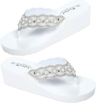 Frcolor Sandales &eacute;t&eacute; Femmes &Eacute;l&eacute;gantes &agrave; Cristaux et Perles L&eacute;g&egrave;res et Antid&eacute;rapantes Chaussures de Plage Confortables