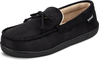 Isotoner Mens Microsuede Moccasin Slipper, Black, 10/11 UK