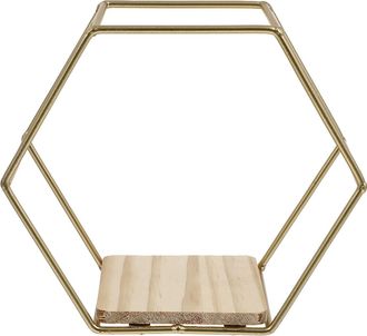 NUOBESTY SHINEOFI Hexagon Wandregal aus Eisen mit Holz Wandmontiertes Aufbewahrungsregal Sechseckiger Kleinteilehalter f&uuml;r Pflanzen und Deko Platzsparendes H&auml;n