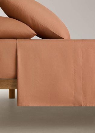 Mango Drap plat percale de coton 200 fils lit 90 cm orange br&ucirc;l&eacute; - Home - Lit 90 cm - MANGO HOME