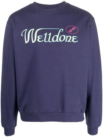 We11done sweat en coton &agrave; logo imprim&eacute; - Bleu
