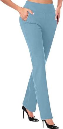 Generic Pantalon de yoga pour femme - Taille haute - Stretch - Coupe ajust&eacute;e - L&eacute;ger et confortable - Couleur unie - Pantalon de jogging - Jambes droites - Pa