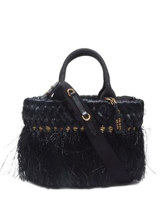 Prada sac cabas en raphia à franges (années 2010-2020) - Noir