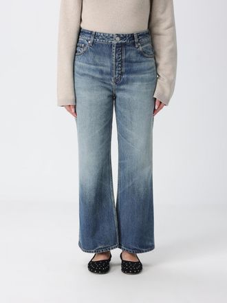 Alaia Jean &eacute;vas&eacute; taille mi-haute en denim de coton avec design &agrave; cinq poches
