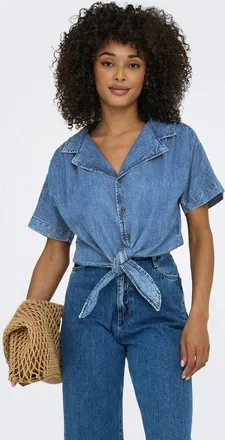 Only Jeansbluse ONLPAULA S/S TIE SHIRT DNM AKM Baumwollmischung, regular fit