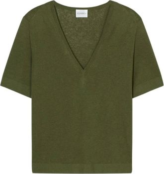 Closed Femme, Pulls, Vert, Taille: 42 FR Pull en lin et coton &agrave; col en V