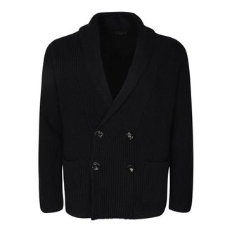 Dell'Oglio Homme, Pulls, Noir, Taille: XL Gilet de Cardigan Crois&eacute; &agrave; Col Ch&acirc;le