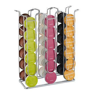 Relaxdays Kapselhalter kompatibel mit Dolce Gusto, 36 Kapseln, Kapselst&auml;nder Metall, HBT: 32,5 x 26,5 x 9,5 cm, Silber