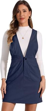 Allegra K Jupe &agrave; Bretelles en Velours c&ocirc;tel&eacute; pour Femmes Bleu Marine M