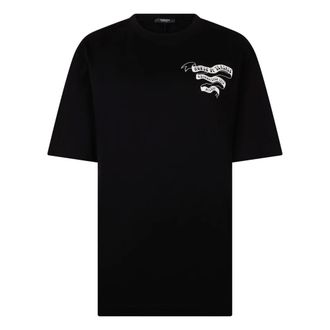 Versace Homme, Tops, Noir, Taille: M T-shirt en jersey de coton brod&eacute;