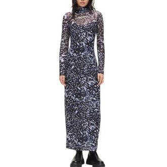 Karl Lagerfeld Karl Lagerfeld Jeans Femme Long Sleeves Mesh Lights All Over Print Special Occasion Dress, Lumi&egrave;re Num&eacute;rique AOP, XS EU