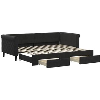 vidaXL Tagesbett Ausziehbar mit Schubladen Schwarz 90x200 cm Samt Vidaxl