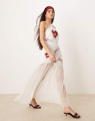 For Love & Lemons Mi Amore - Robe longue en broderie anglaise - Blanc-Multicolore